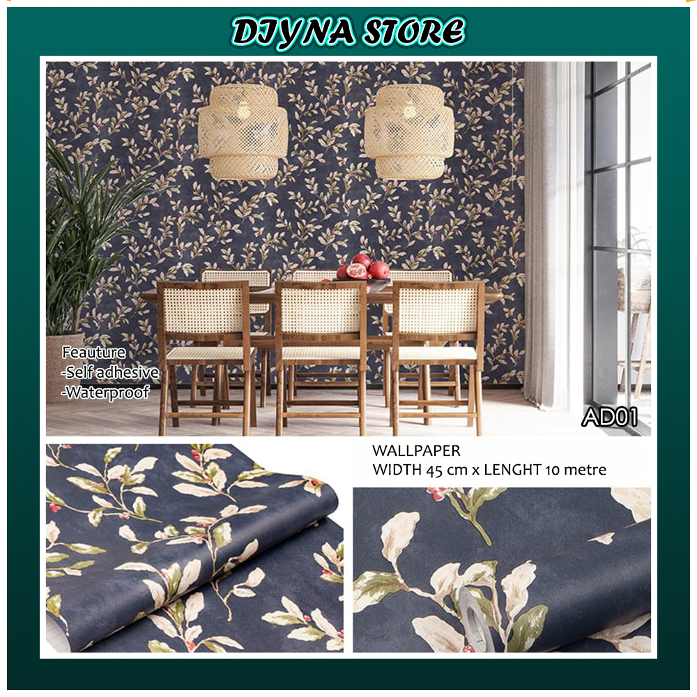 Wallpaper PVC 45cm x 10m Wallpaper Murah Kertas Dinding Design Bunga ...