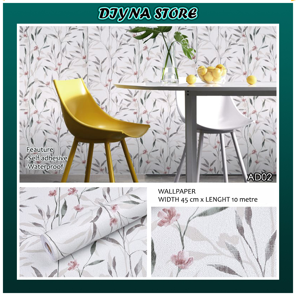 Wallpaper PVC 45cm x 10m Wallpaper Murah Kertas Dinding Design Bunga ...