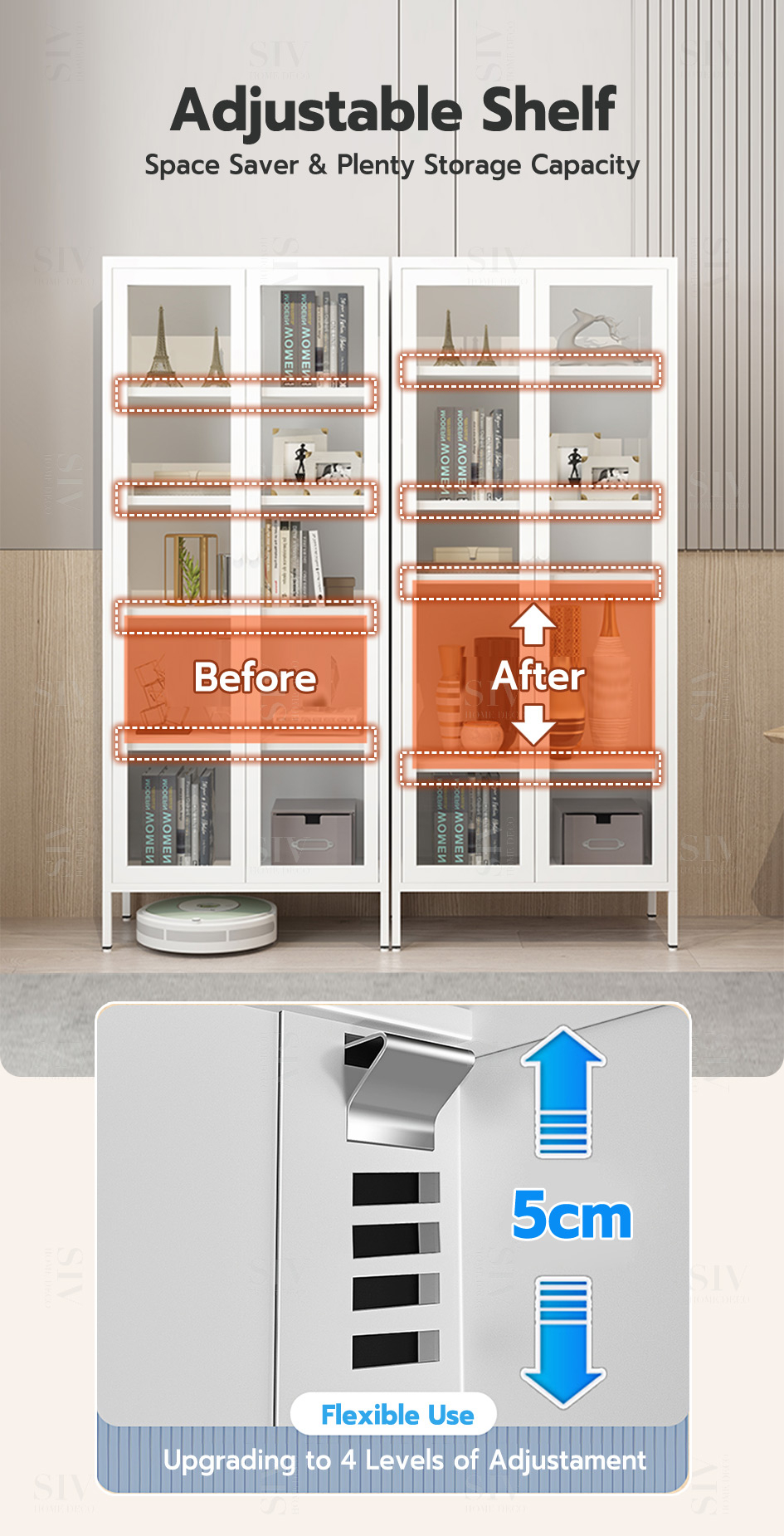 SIV Metal Display Cabinet Book Cabinet With Glass Door Steel Storage ...
