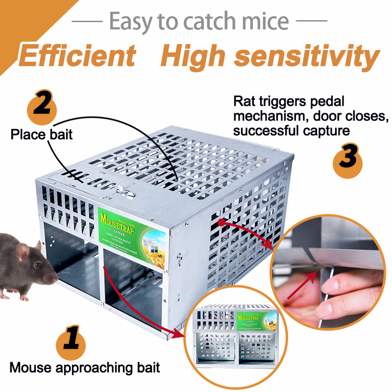 Perangkap Tikus Besi Double Door Mouse Trap Reuseable Multi Catch Mouse ...