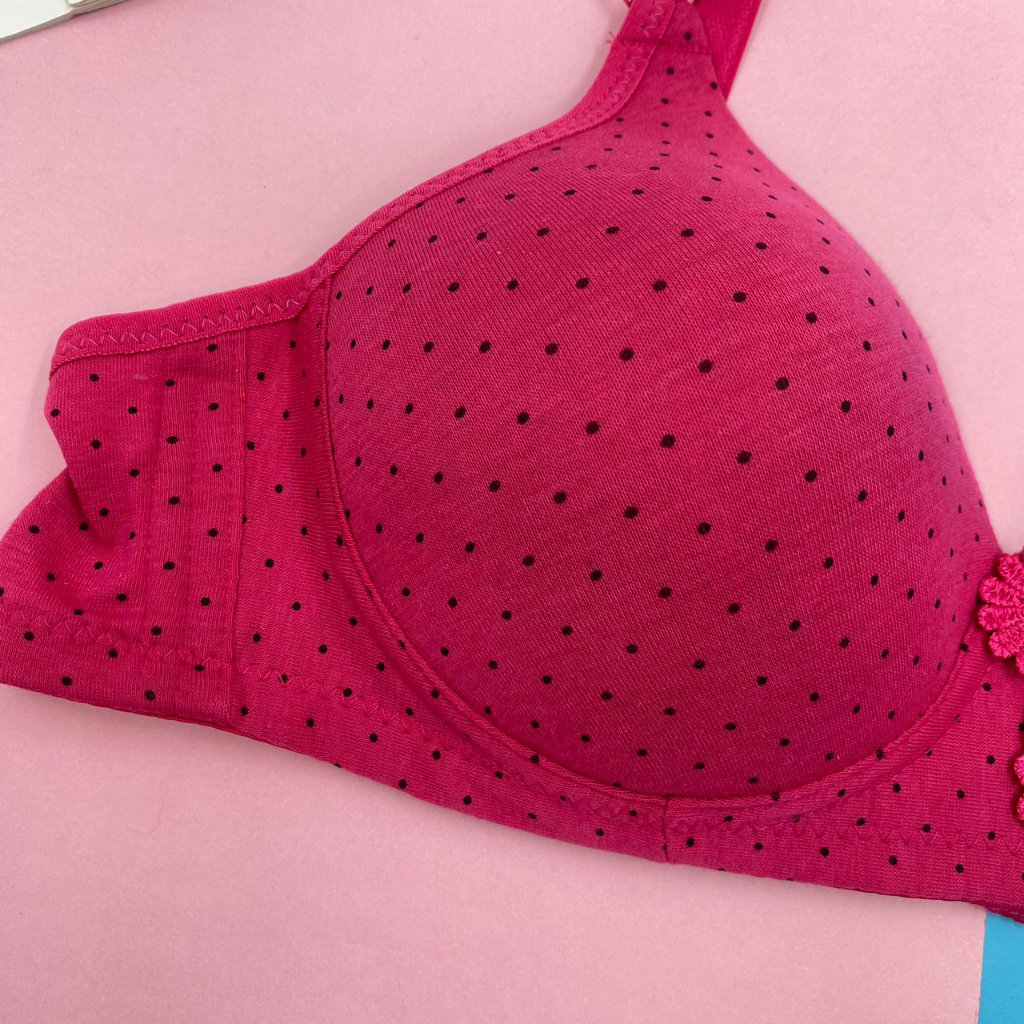 Women Bra Wireless Polka Dot AB Cup Cotton Thin Sponge Baju Dalam ...