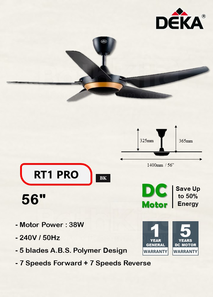 [Ready Stock] [Malaysia Top Brand] Deka RT1 PRO 56" Black Ceiling Fan ...