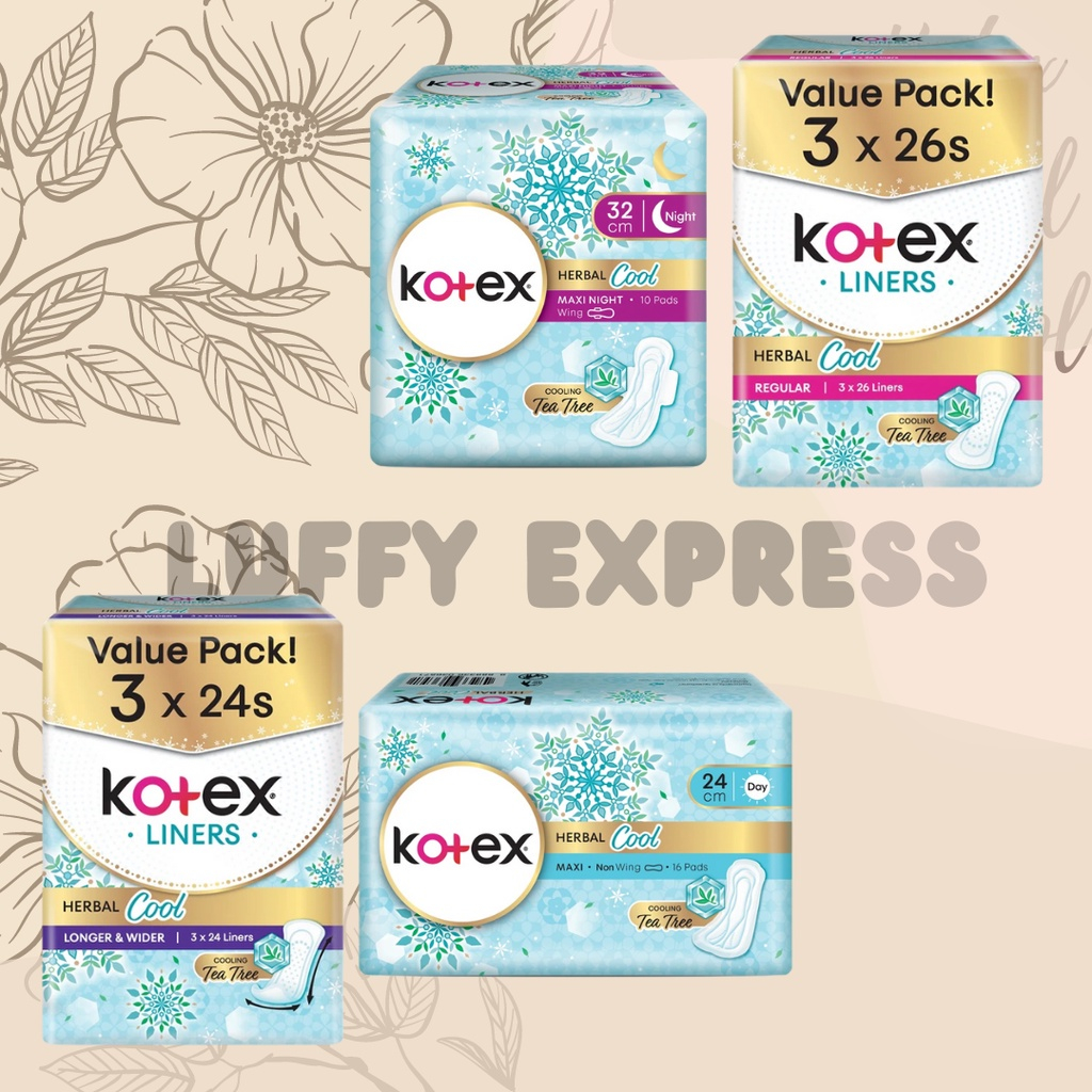 Kotex Natural Maxi Herbal Cool Non-Wing Liners Regular Longer Wider ...