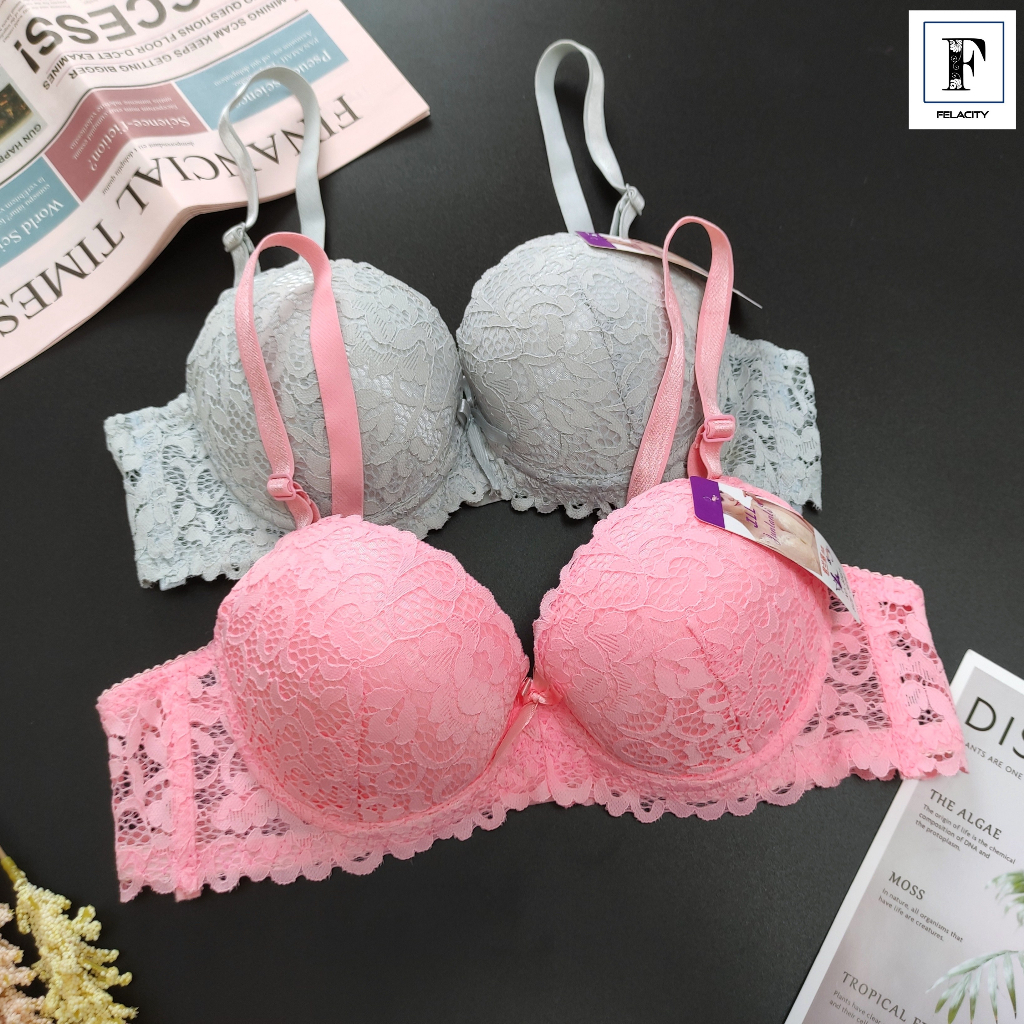 Women Bra Lace Wired Thick Push Up Sponge Cup AB Baju Dalam Wanita ...