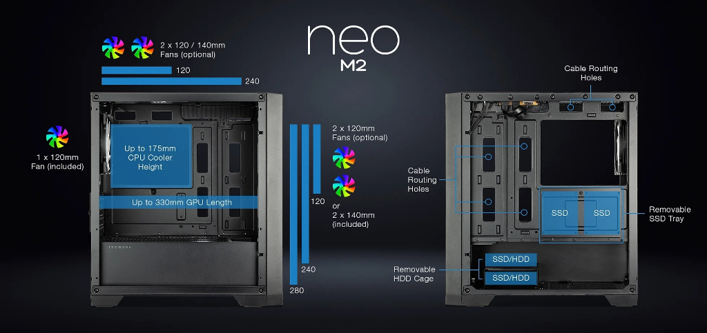 TECWARE NEO M2 TG ARGB MATX CASE CHASIS - BLACK / WHITE | Shopee Malaysia