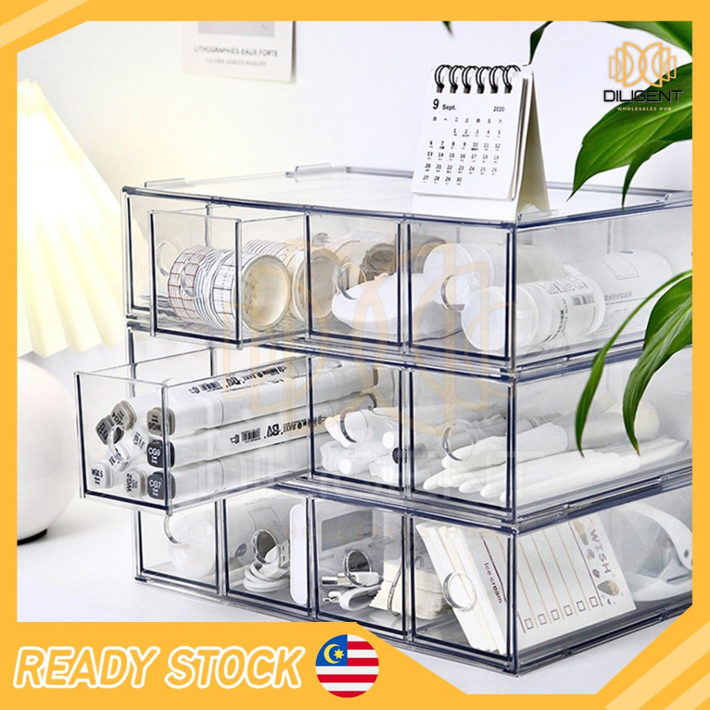 【D227】 Kotak Penyimpanan Berlapis Transparan Kreatif Desktop Organizer ...