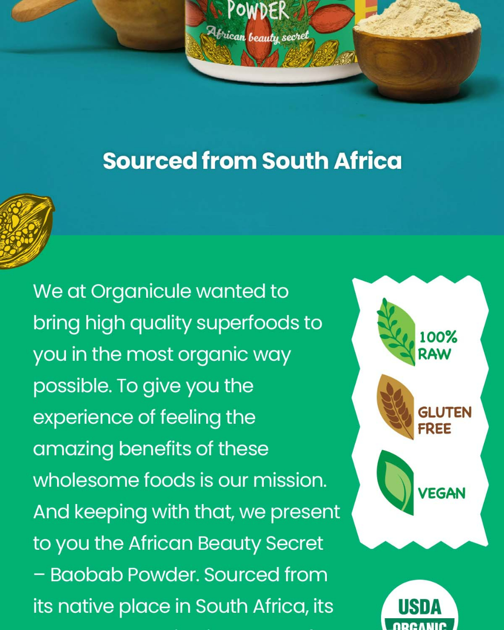 Organicule Baobab Powder [300g] | Rich in Vitamin C | Prebiotic & Fiber ...