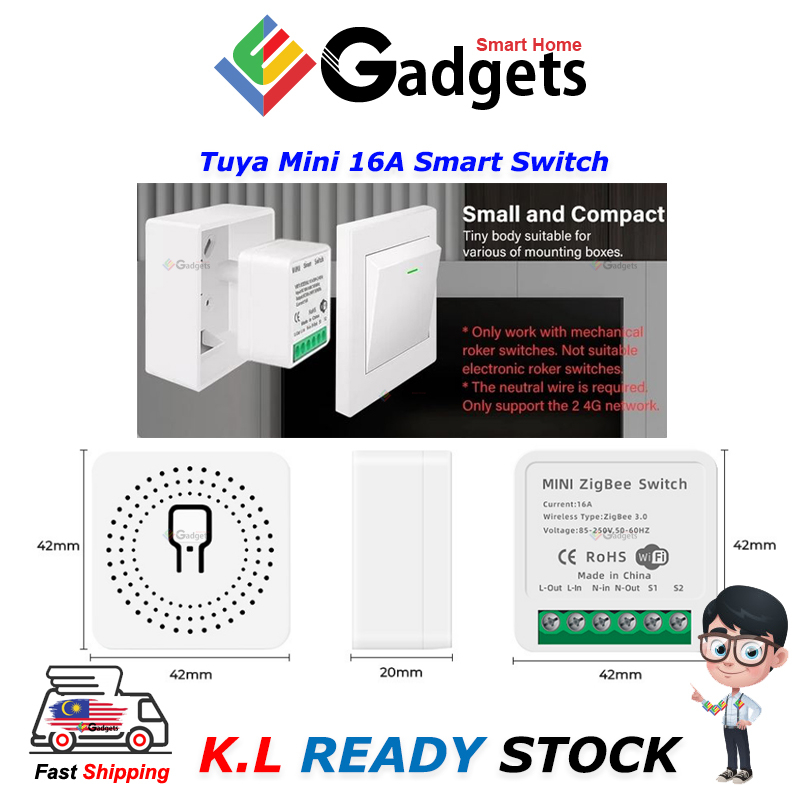 Tuya Mini Smart Switch 16A WiFi Switch ZigBee Switch works with Smart ...