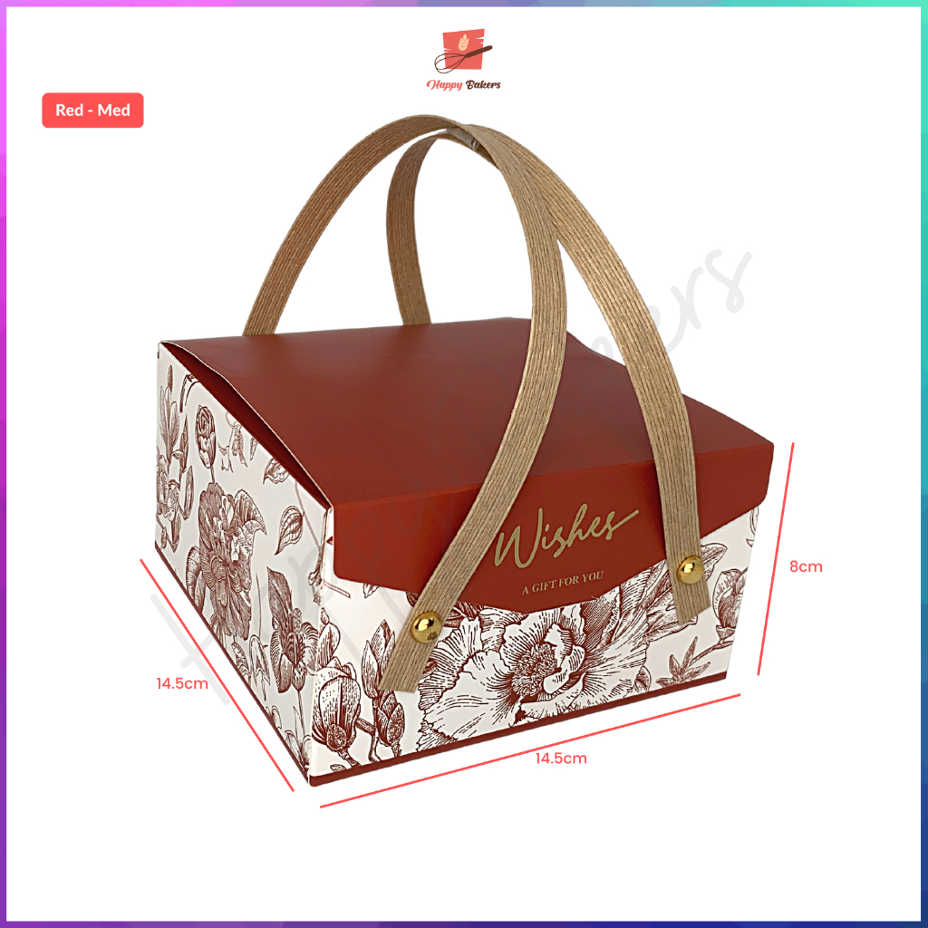 Classical Gift Square Packaging Box With Handle For Cake, Baked Puff ...