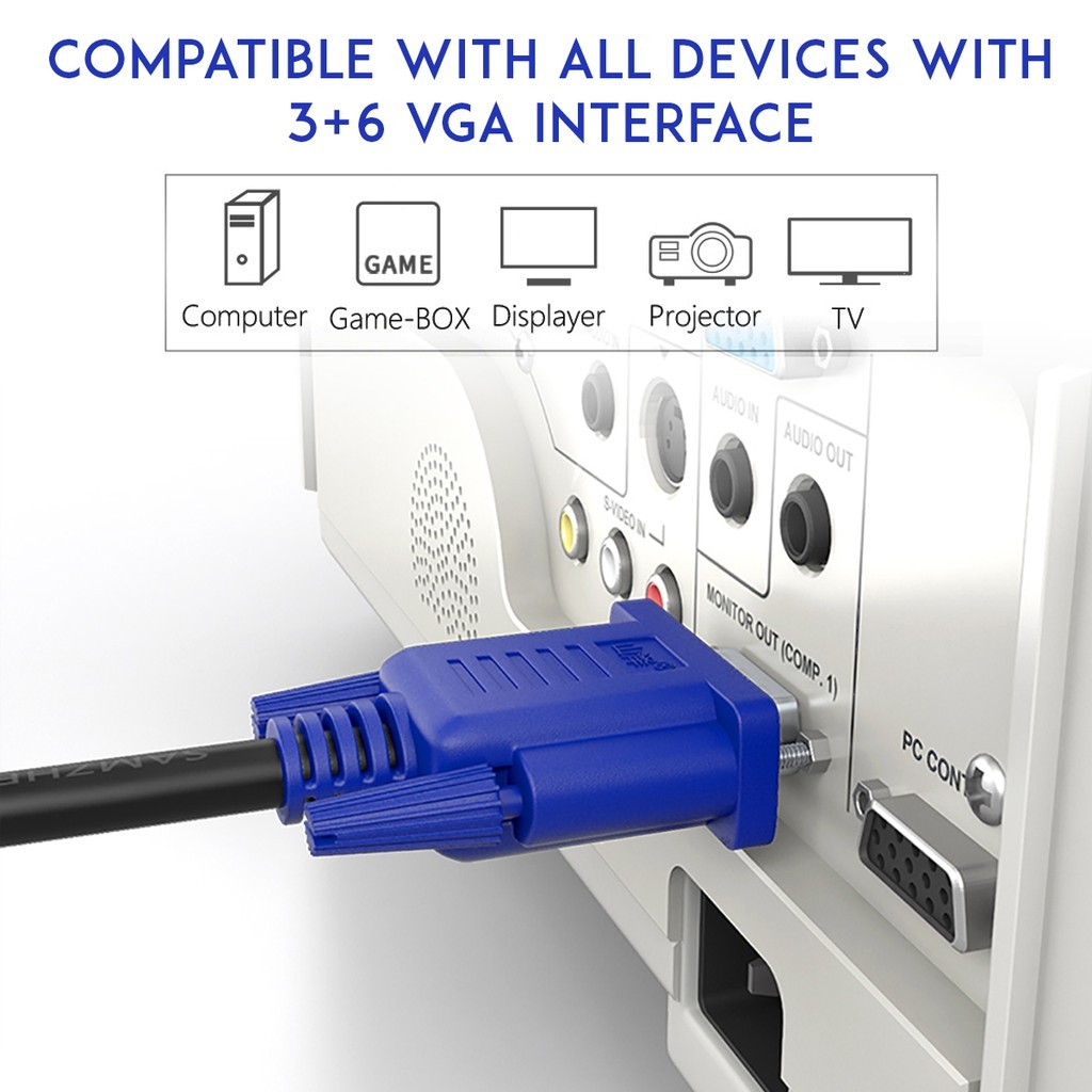 VGA CABLE Male to 15pin 3+6 Display Extension 1.5M- 15 Meter Wayar ...