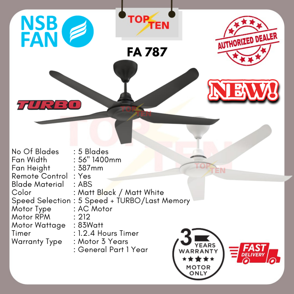 NSB Kipas Siling 56" 42" FA787 6 Speed Turbo Remote Control AC Motor ...