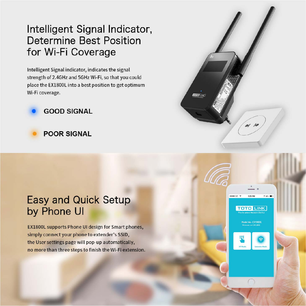 Totolink EX1800L AX1800 Dual Band Smart OLED WiFi6 Extender with AP ...
