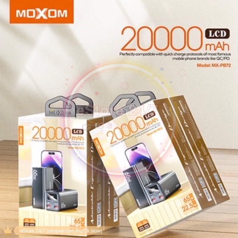Moxom MX PB72 PD 65W 20000mAh LCD Powerbank QC SCP 22.5W LCD Display ...
