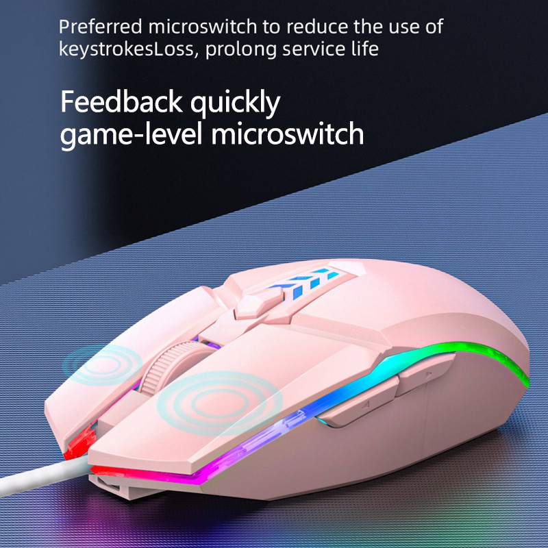 USB Wired Muose LED light Backlight Gaming Mouse Pink 3200DPI Silent ...