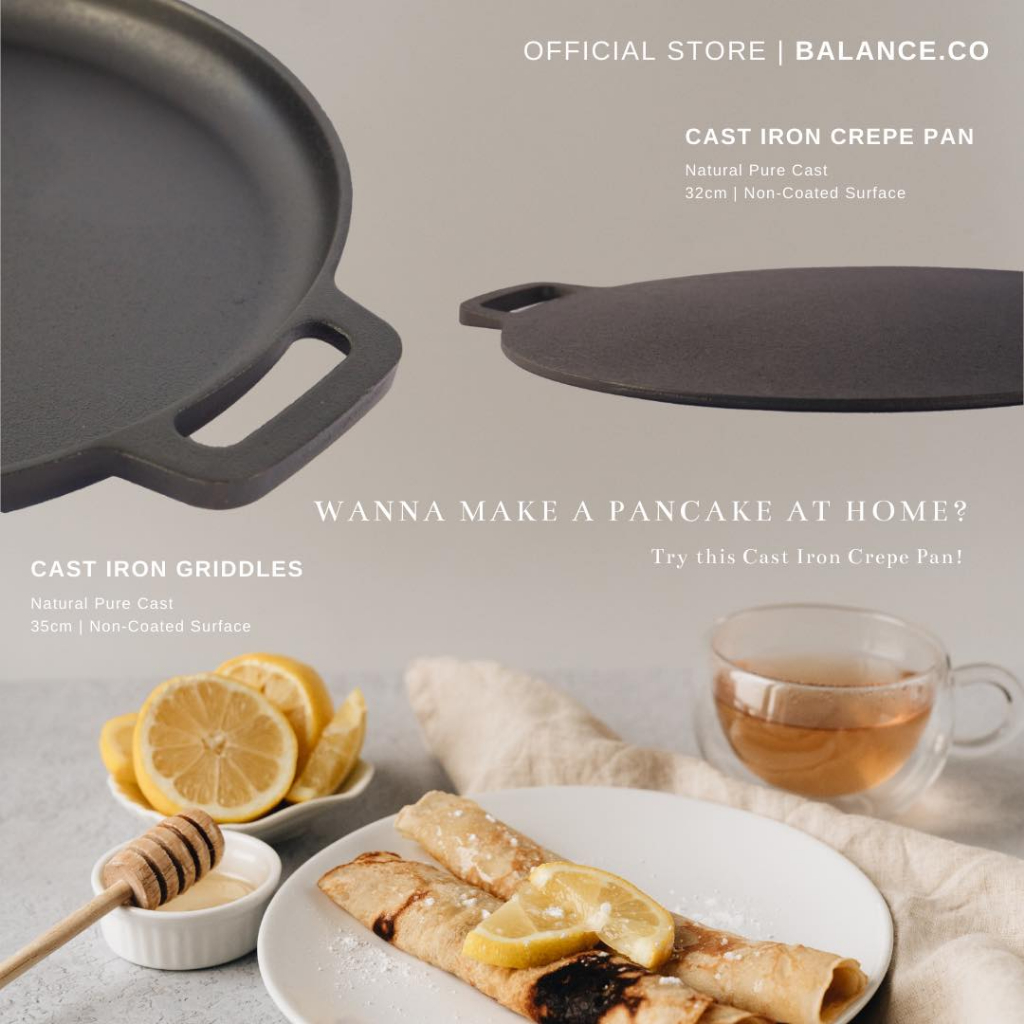 Balance.co Pre-seasoned Pure Cast Iron Flat Pan Crepe Pan Dosa Tawa ...
