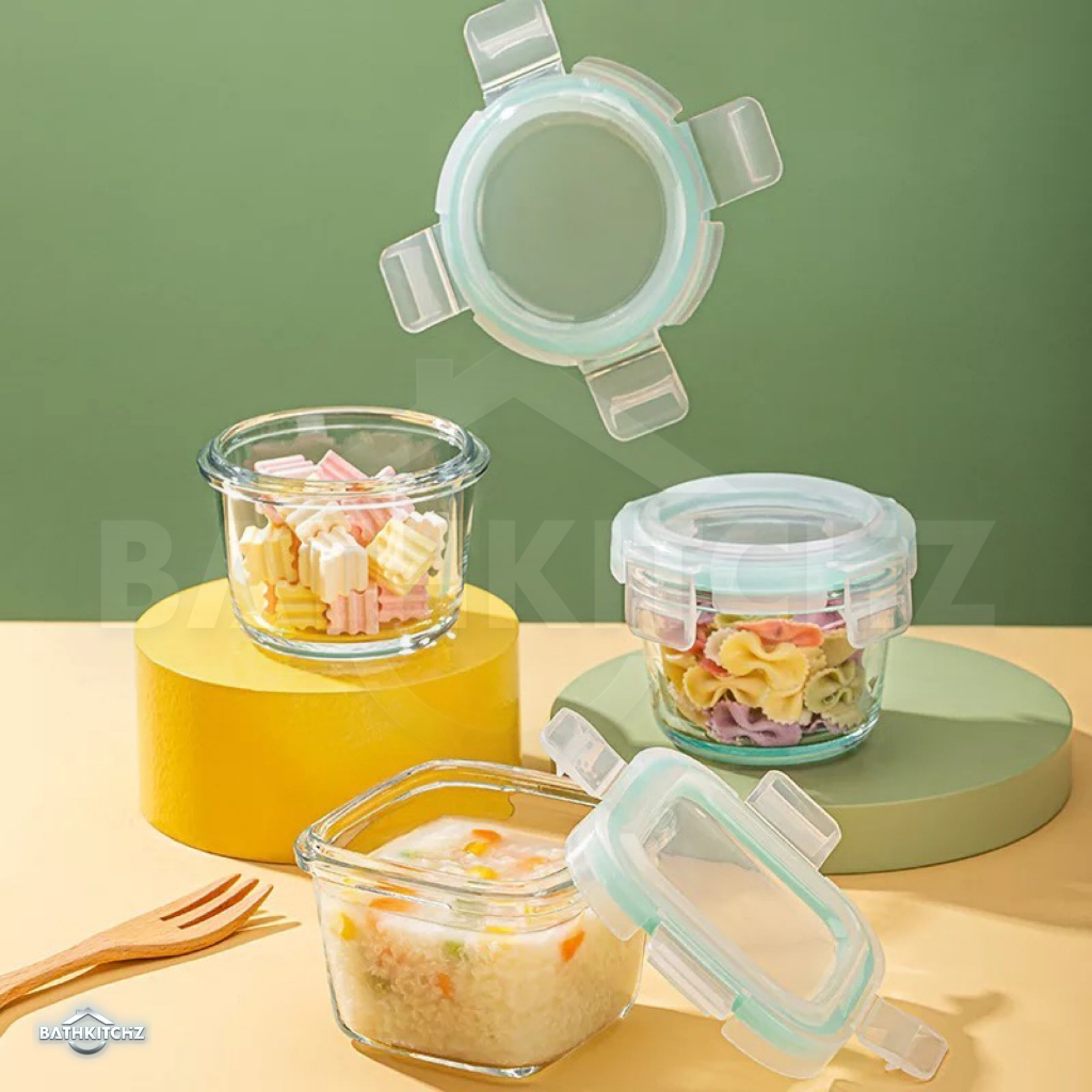 BATHKITCHZ Mini Food Container 130/160ml Borosilicate Glass Food ...