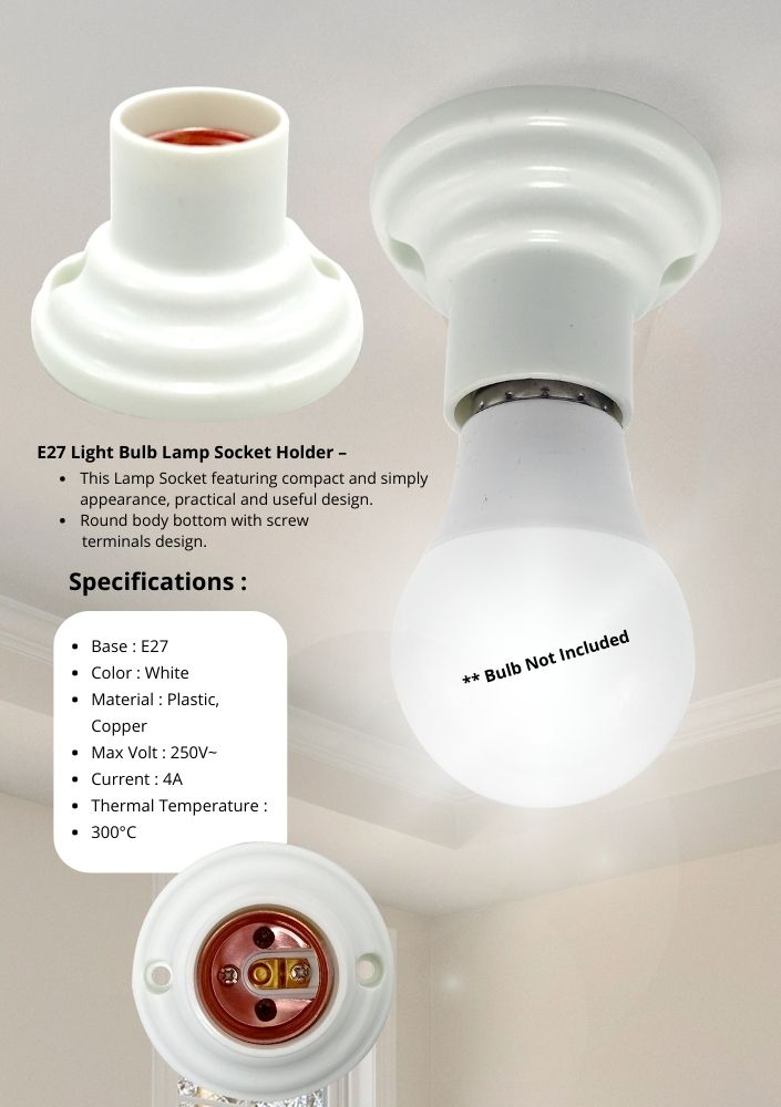 E27 Batten Holder Wedge Holder Wall Mount Lamp Lampu Mentol Gantung ...