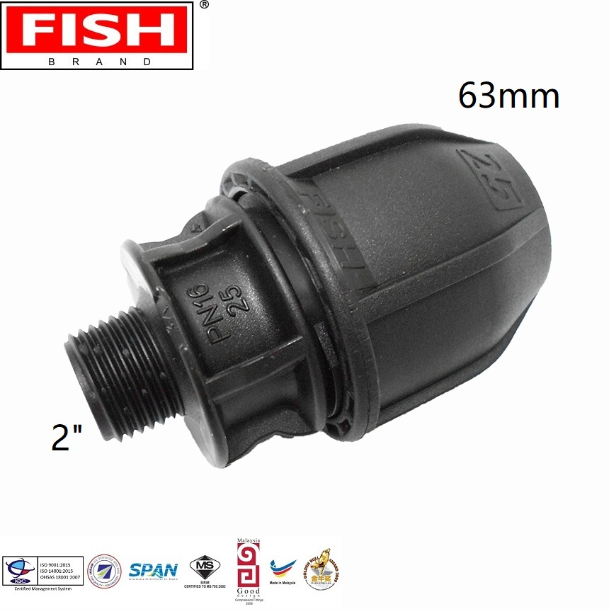 Brand Fish Push Fit PolyPropylene PN16 Compression Fittings 63mm x 2" Male Threaded Adaptor ...