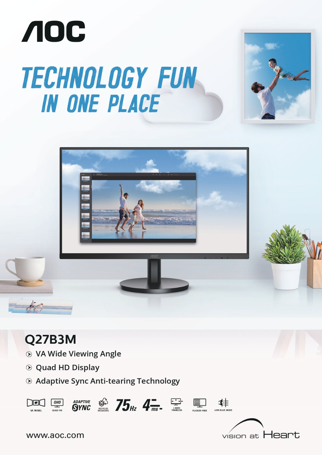 AOC Q27B3M (VA/75Hz) / Q27B2S2 (IPS/100Hz) 27" 75Hz 4Ms QHD ...