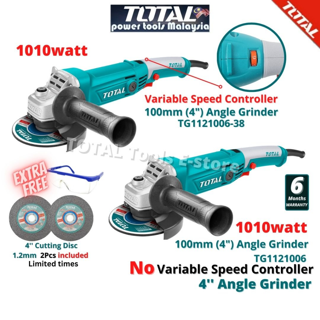 TOTAL Angle Grinder with / without Variable Speed Control (4", 1010W ...