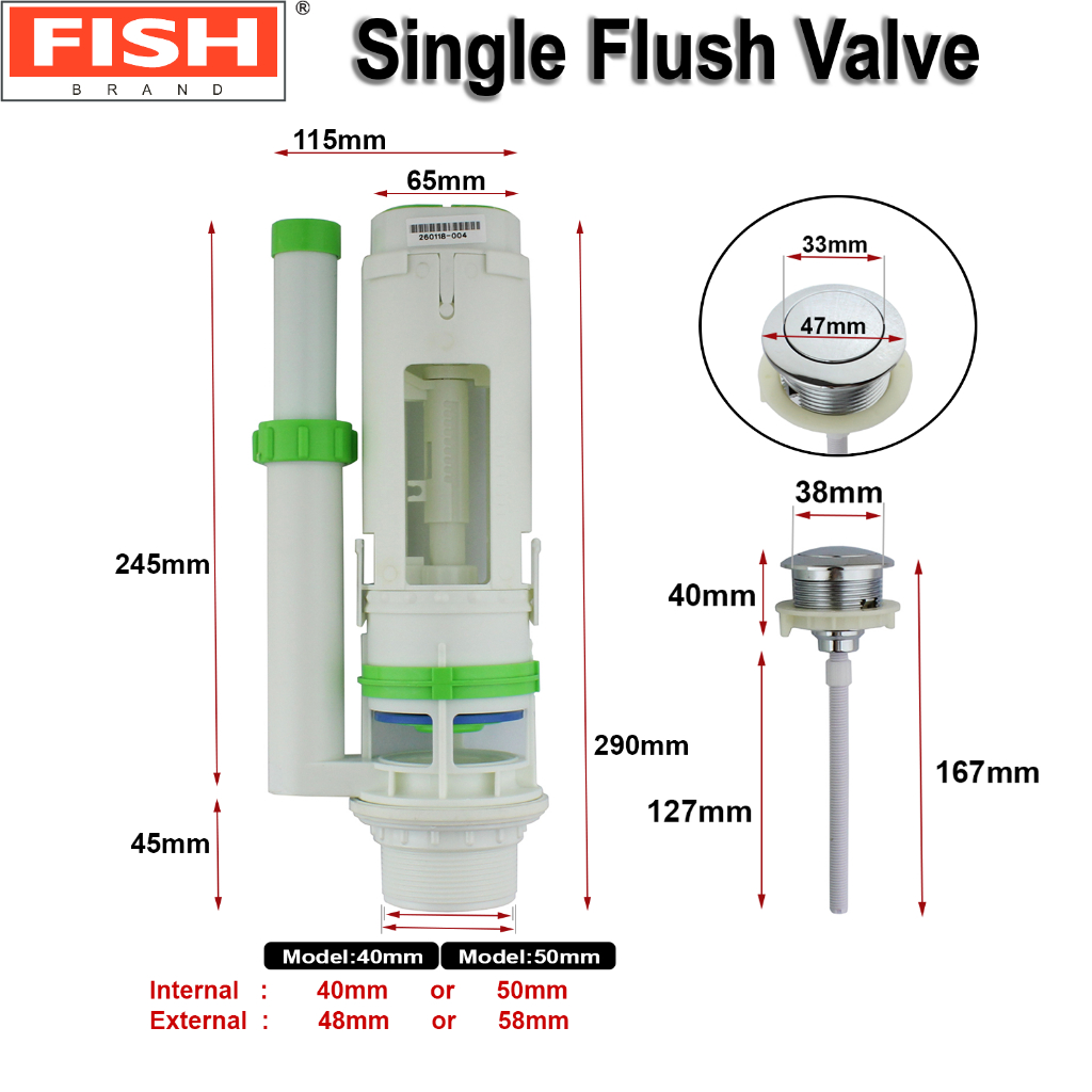 Fish Brand CJOV3007 CJOV3009 Push Button Single or Dual Flush Valve ...