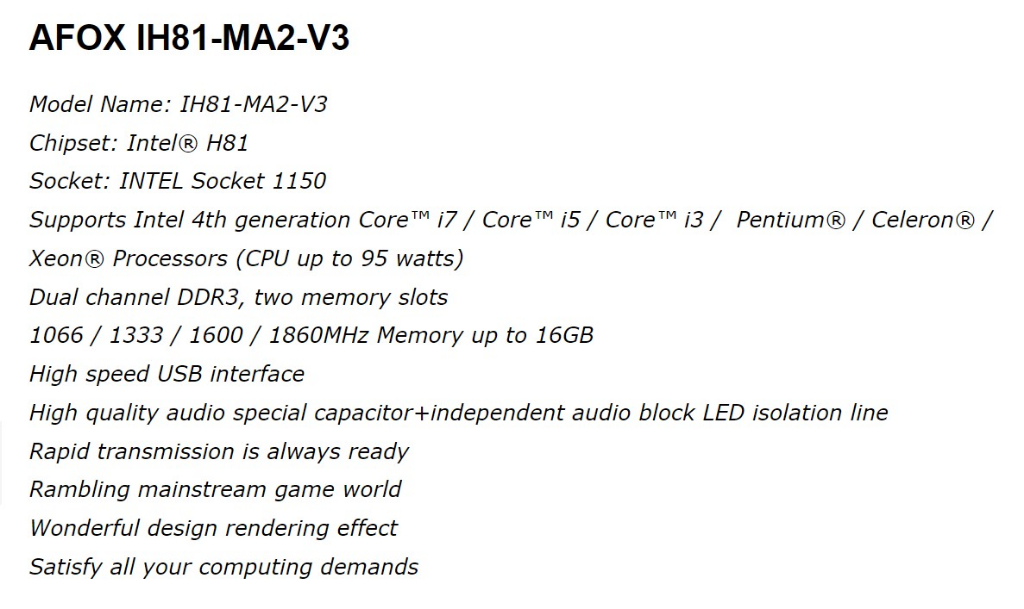 Afox IH81-MA2-V3 | Micro ATX Motherboard | Intel LGA1150 Socket | Intel ...