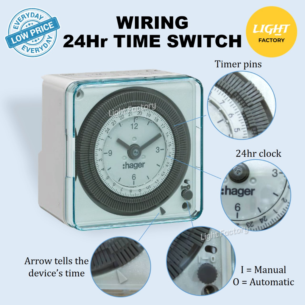 HAGER EH711 24hrs Analog Timer Switch 24 hours Long Wiring / Plug In ...