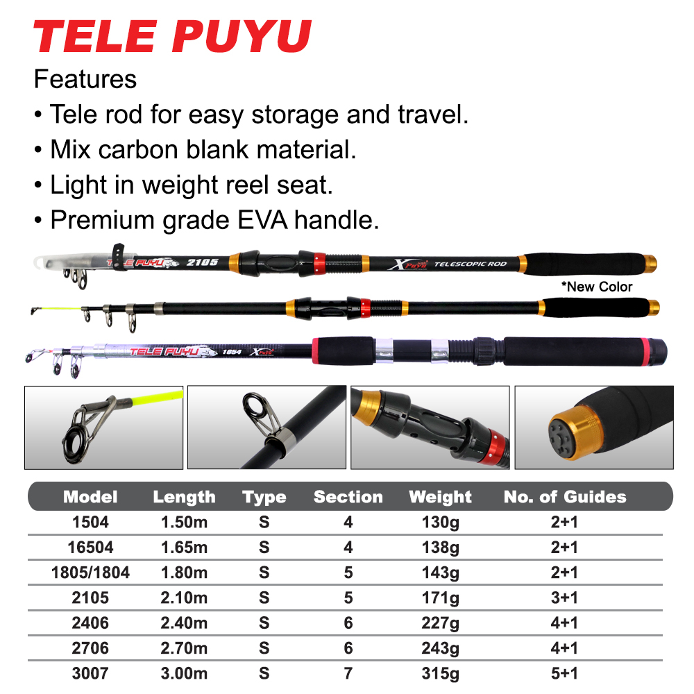 Xpuyu Tele Puyu Rod Fishing Pancing Spinning (1.50m-3.00m) Freshwater ...