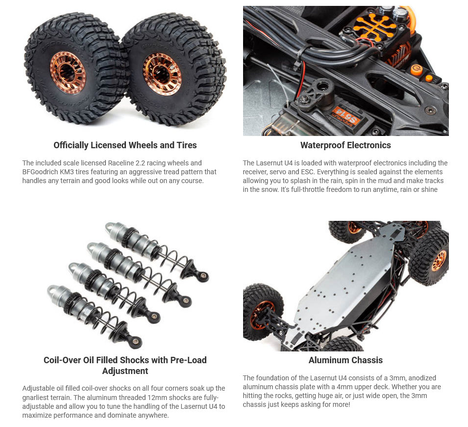 Losi Lasernut U4 4s BLX Brushless Desert Rock Racer Buggy Spektrum DX3 ...