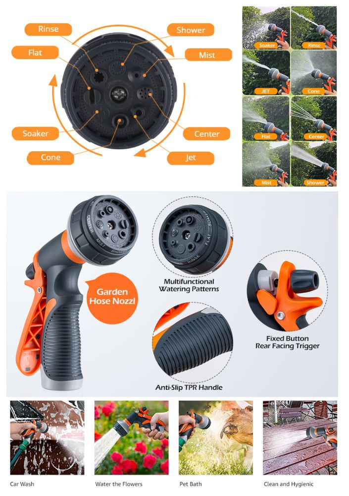 8 MODE PATTERN Multi-function Garden Hose Nozzle Sprayer Spray Gun ...