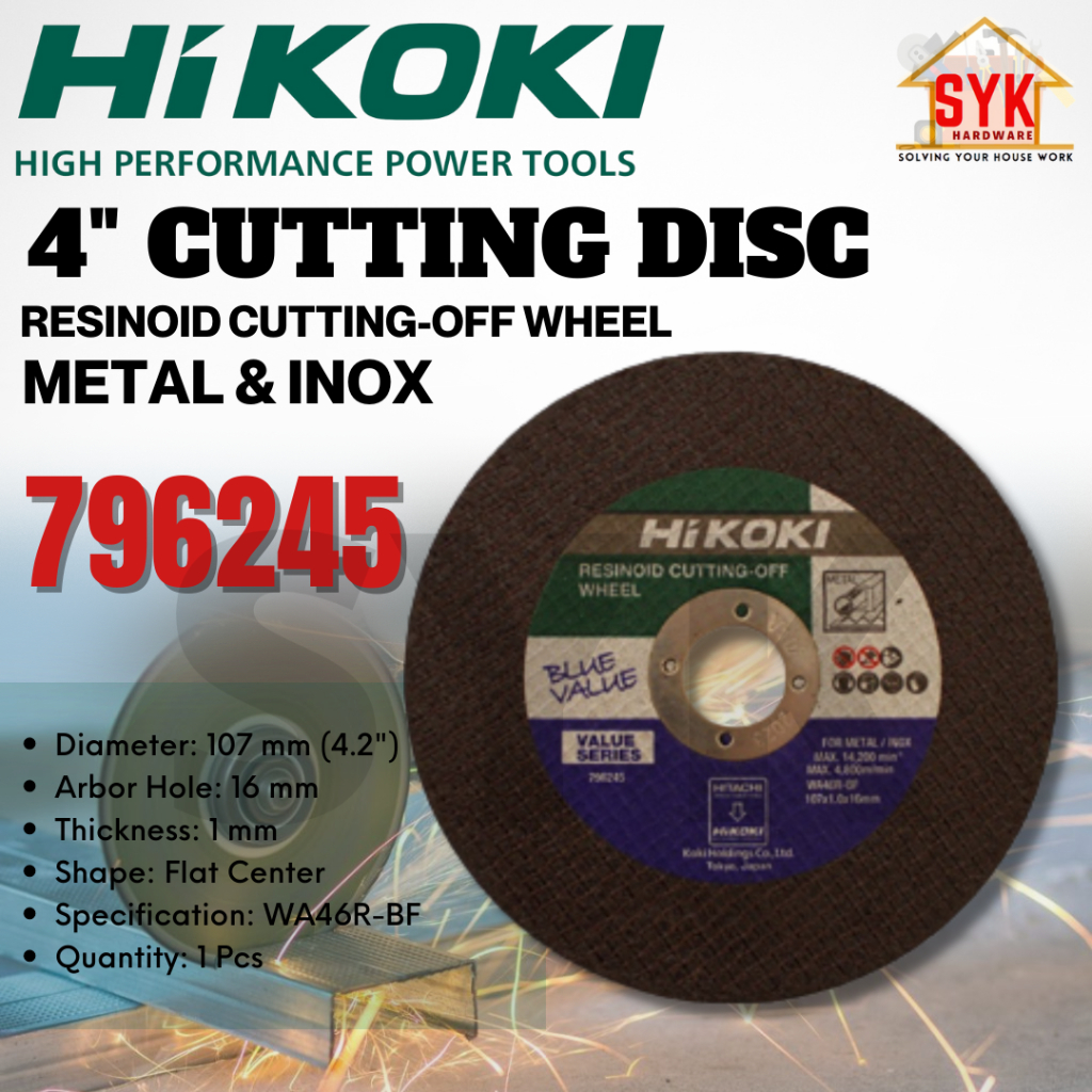 SYK HiKOKI 796245 4" 1Pcs Metal Stainless Steel Cutting Disc Cutting ...