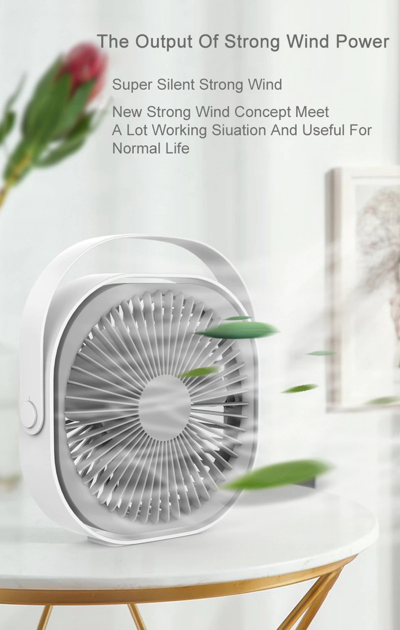Strong Wind 6-Inch Desktop Min Fan Portable Home Office Free Rotation ...