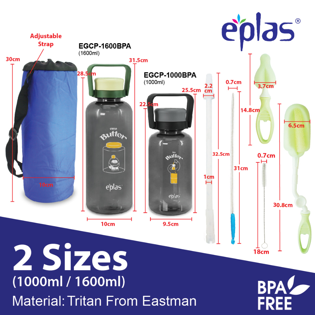 EPLAS GRAPHIC 1000/1600ml Water Bottle With Handle, Water Tumbler ...
