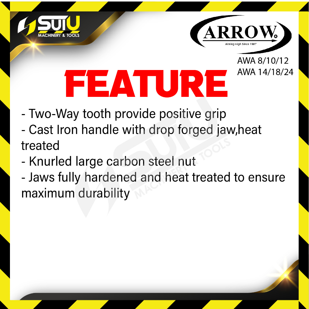 【VALUE BUY】ARROW AWA8/ AWA10/ AWA12/ AWA14/ AWA18/ AWA24 8-24" Pipe Wrench (American Style ...