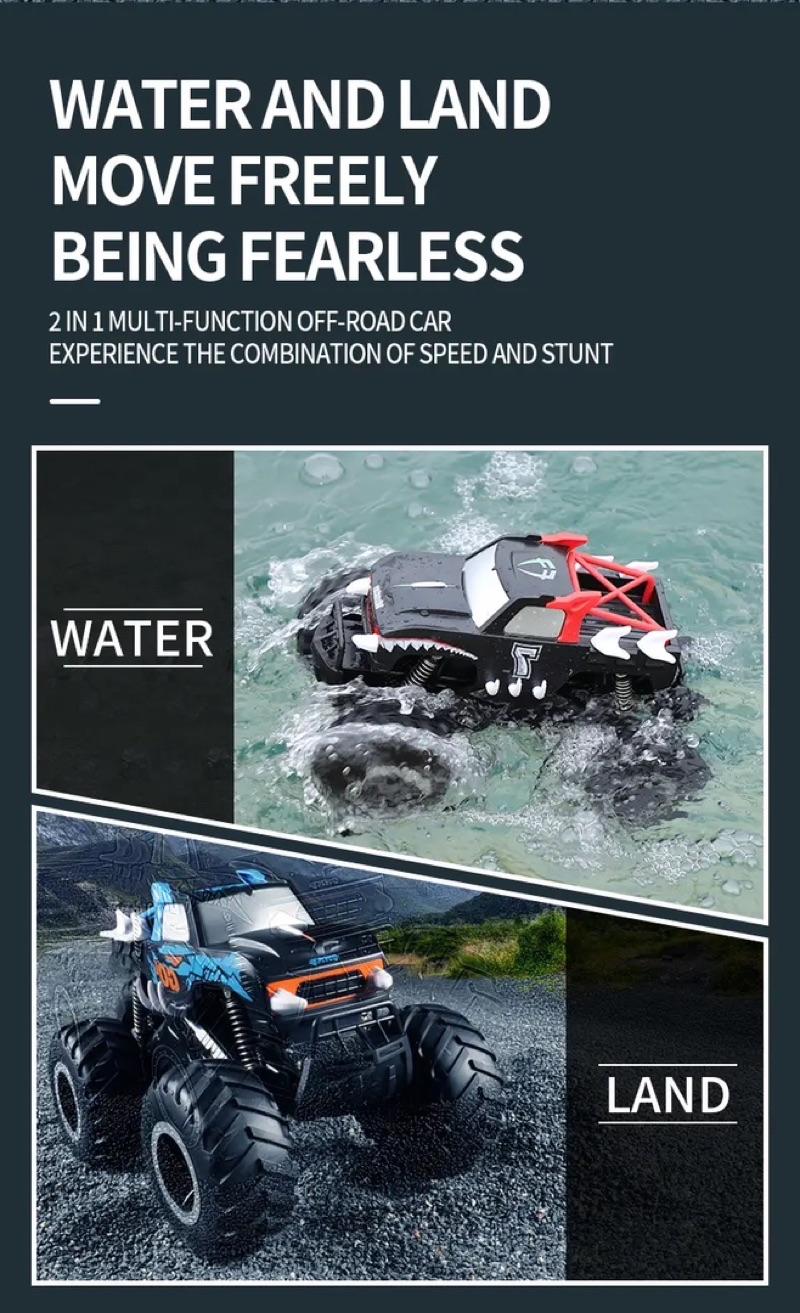 [360 FLIP STUNT]FEO Land Water Car DGRE Monster Truck Rc Car Amphibious ...