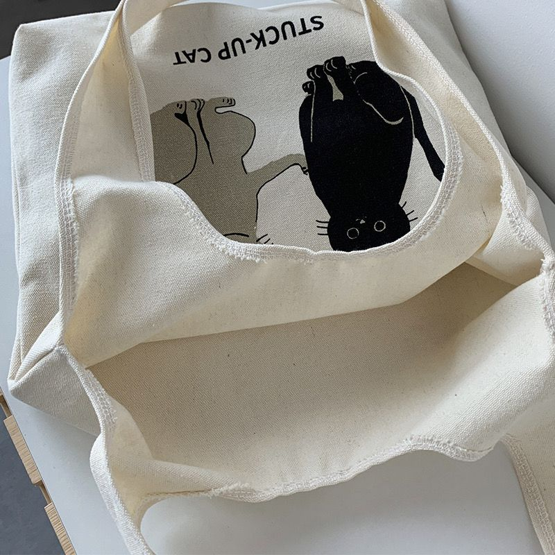 MR Canvas Tote Bag Students Shoulder Bag ToteBag Cartoon Cat Print ...