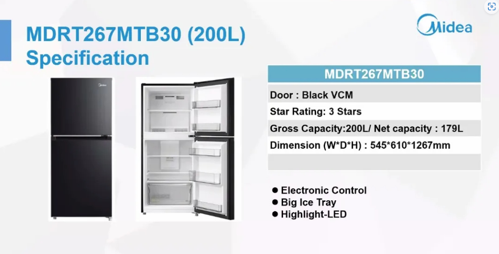 Midea Fridge 2 Door 200L Refrigerator MDRT267MTB30 3 Star / 330L ...
