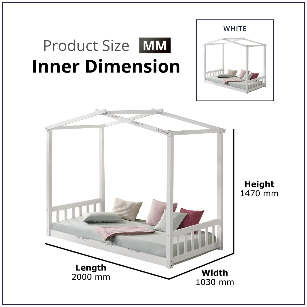 Colorlife Carino Wooden Bed (White) / Single Bed / Kids Bed Frame ...