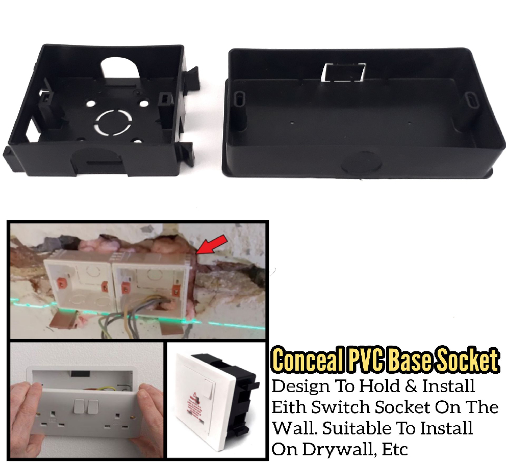 Pvc Electrical Conceal Box Black Box Base Joint Single Double Kotak ...