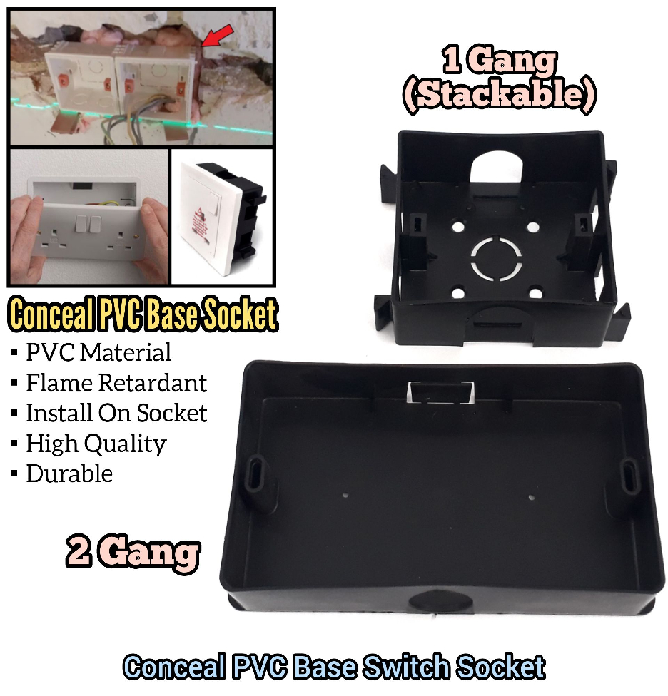 Pvc Electrical Conceal Box Black Box Base Joint Single Double Kotak ...