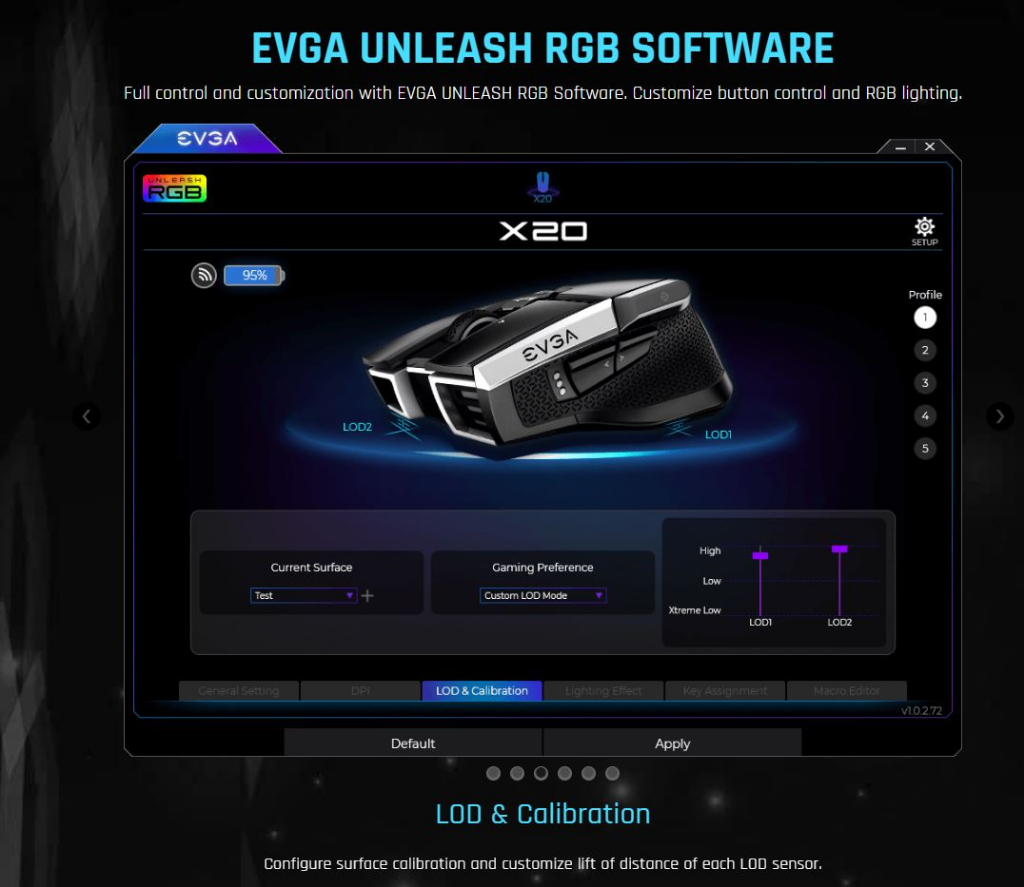 🔥Wireless🔥 EVGA X20 Gaming Mouse Customizable 16,000 DPI 5 Profiles 10 ...