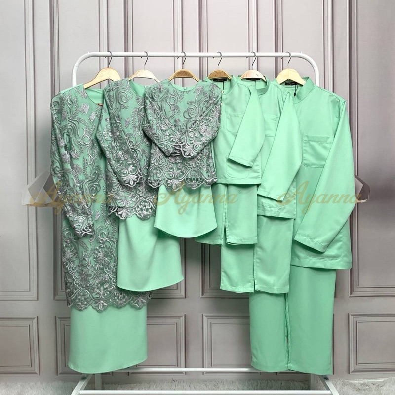 Set Family Tema Hijau Mint Green. Baju Raya 2024. Baju Raya Plussize ...