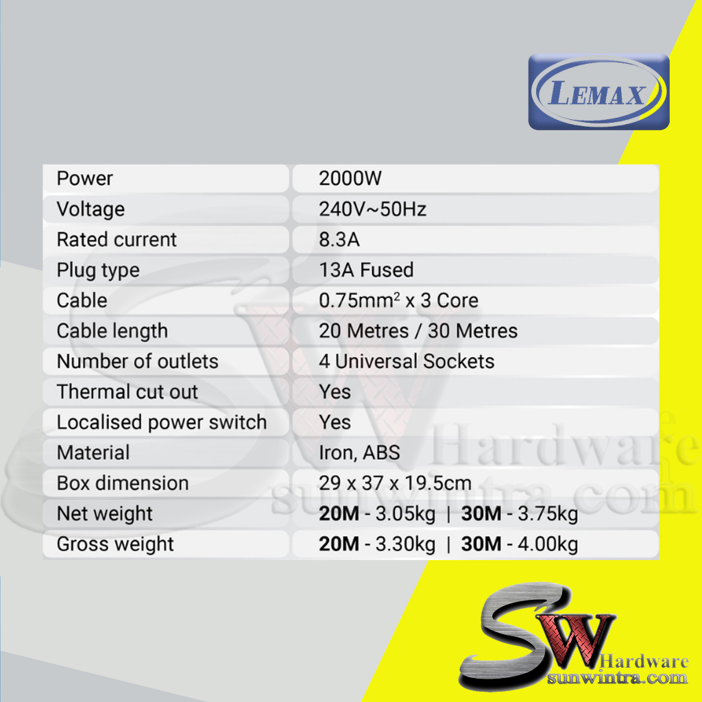 Lemax / LMX 20 / 30 Meter 4G Industrial Type Extension Plug & Adapters ...