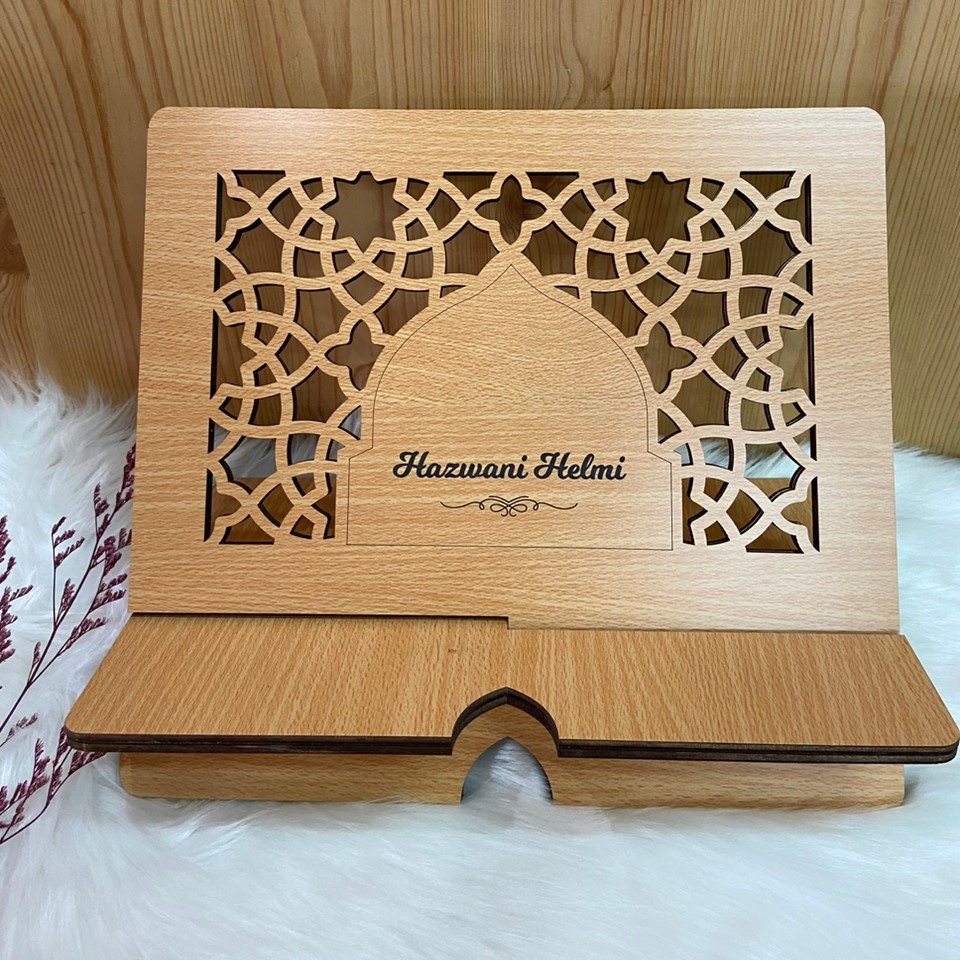 Rehal Kayu Ukir | Wooden Rehal Engrave | Rehal Al-Quran | Wood Cherry ...