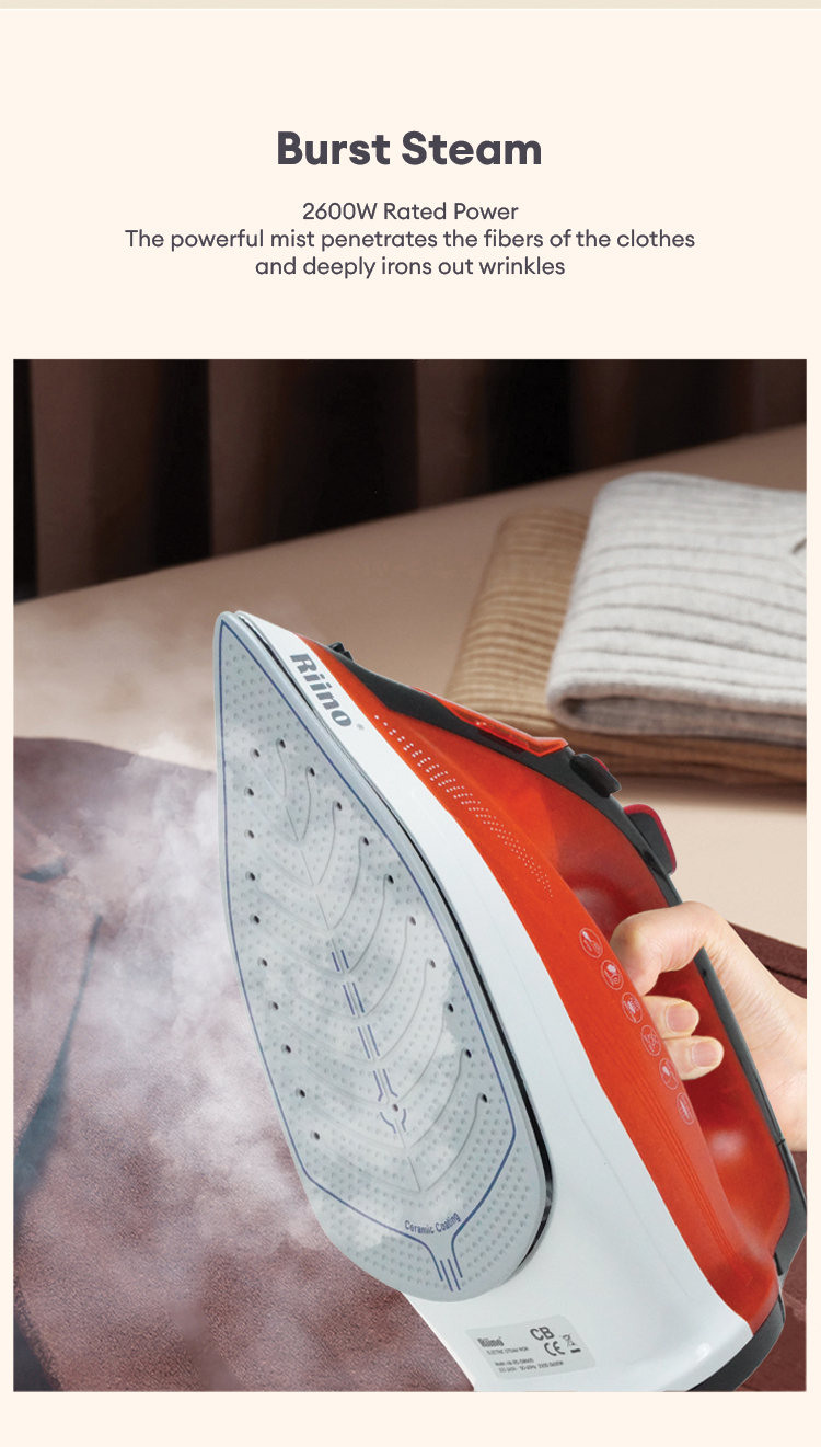 Riino Electric Steam Iron 2600W Auto Clean Burst Steam Ceramic ...