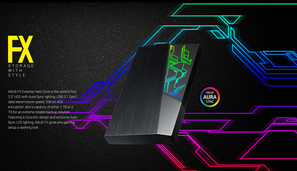 ASUS FX EHD-A1T 2.5-inch External Hard Drive, Aura Sync RGB, USB 3.1 ...