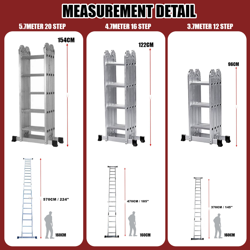 12/16/20/24 Step Aluminium Multipurpose Ladder With Roller Tangga Lipat ...