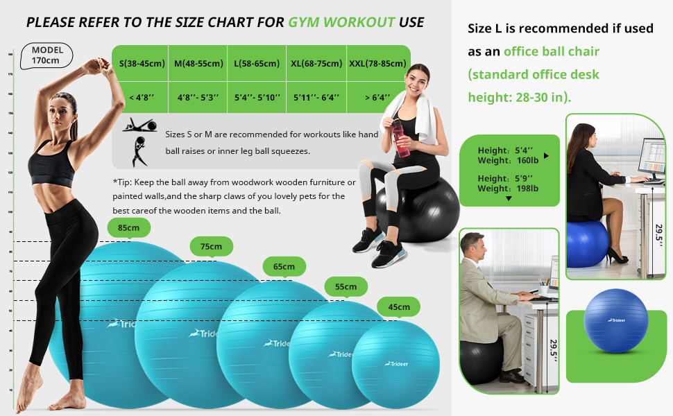 FREE PUMP 95CM Multiple Sizes High Quality Yoga Ball Pregnant Home Gym ...