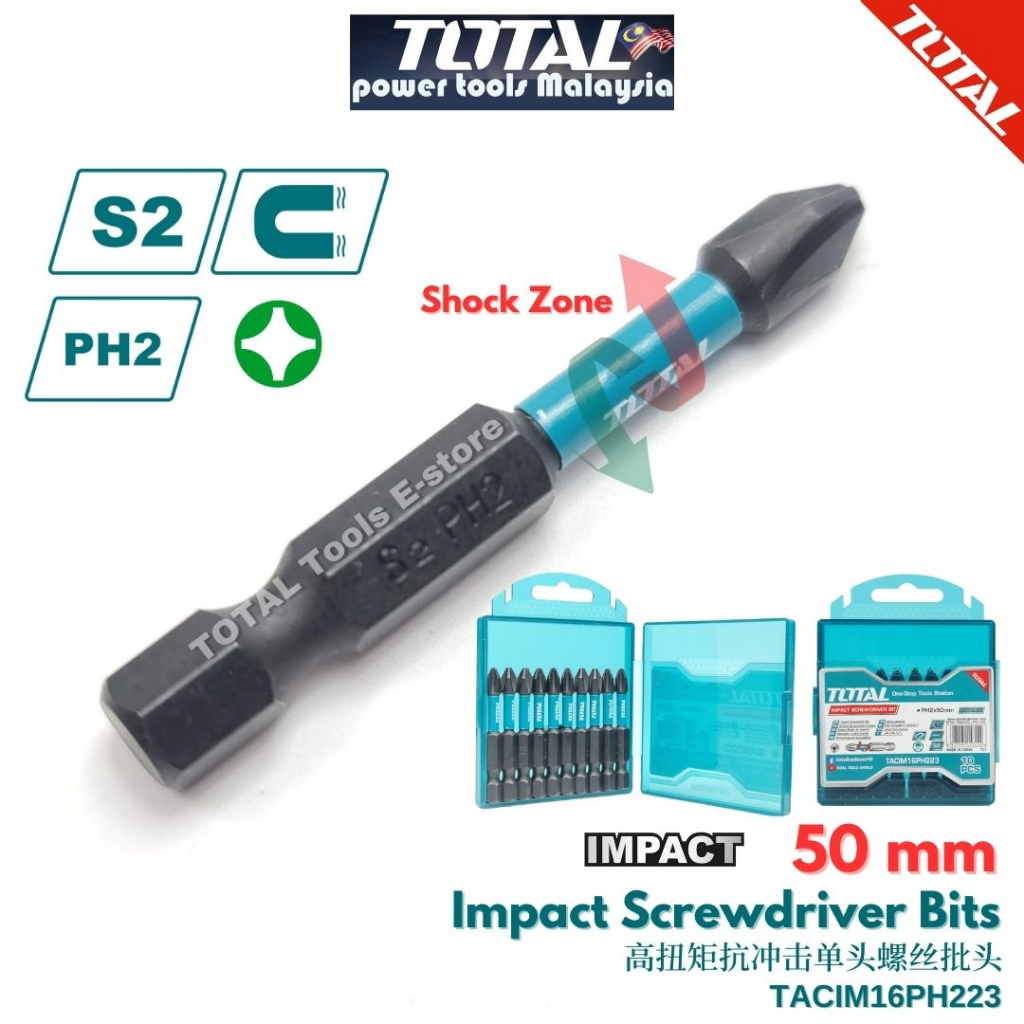 TOTAL Impact screwdriver bits / Power bits ( PH2 + 50mm ) 高扭矩抗冲击单头螺丝批头 ...