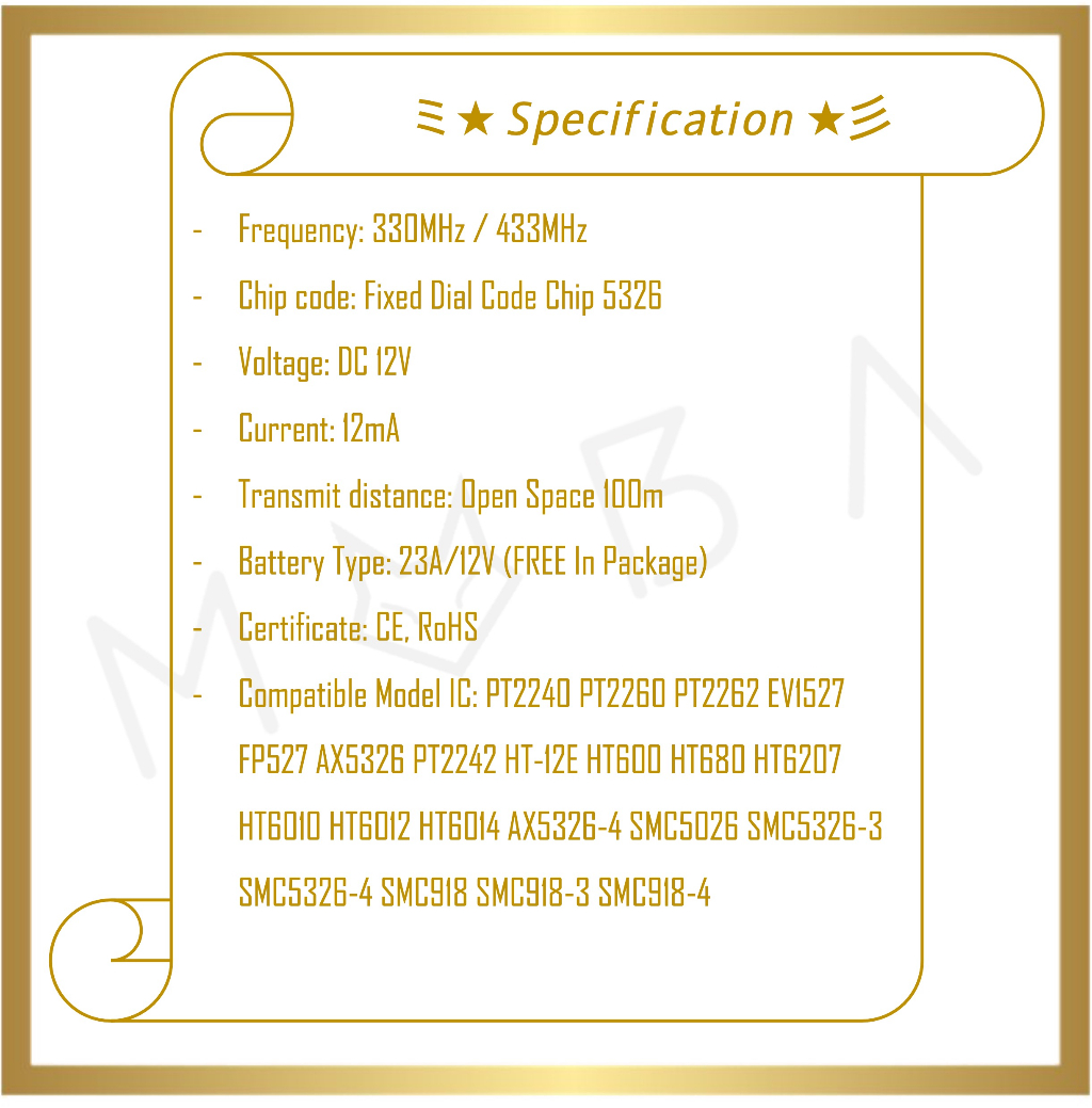 Autogate Remote Control Dial Code SMC5326 330mHz 433mHz Auto Gate ...